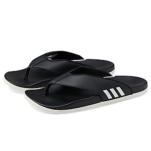 adidas Women's Adilette Comfort Flip Flop Slide Sandal, Black/White/Black, 7