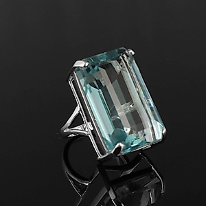 GEMHUB 93 Ct. Emerald Cut Big Size Blue Aquamarine Ring, Party Wear Ring, 925 Sterling Silver Ring