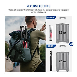 NEEWER Light Stand Carbon Fiber with 180° Reversible Legs, 1/4" to 3/8" Screw Adapter and Bag, 86.5"/220cm Portable Travel Tripod Stand for Outdoor Photography Speedlite Strobe Softbox, ST210R