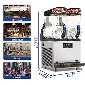XPW Commercial Slushy Machine 950W 30L Tanks Commercial 110V Slushie Maker Machine 304 Stainless Steel Margarita Machines Quick Frozen Slush Machine for Bars Restaurants