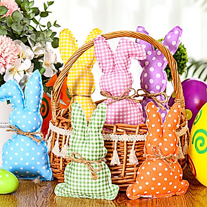 6 Pcs Rustic Easter Bunny Decor Farmhouse Stuffed Fabric Bunny Ornament Polka Dot Grid Easter Basket Bowl Fillers for Tiered Tray Desk Table Top Wedding Home Easter Centerpiece Decoration (Dark)