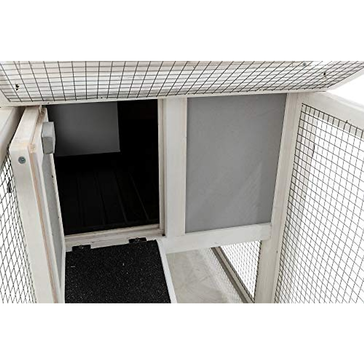 TRIXIE Natura Insulated Rabbit Hutch with Large Run, Hinged Peaked Roof, 2-Story with Ramp, for Rabbits or Guinea Pigs, Gray/White