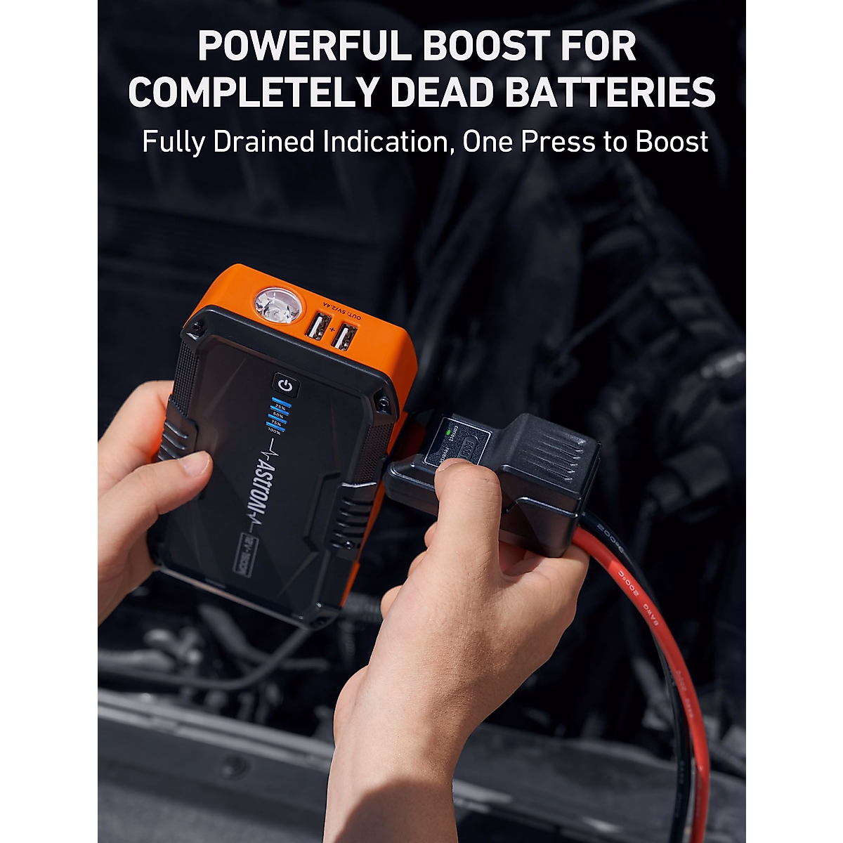 AstroAI S8 Car Battery Jump Starter, 1500A Peak Car Jumper Starter Battery Pack for Up to 6.0L Gas & 3.0L Diesel Engines, 12V Portable Jump Box with 3 Modes Flashlight and Jumper Cable (Orange)
