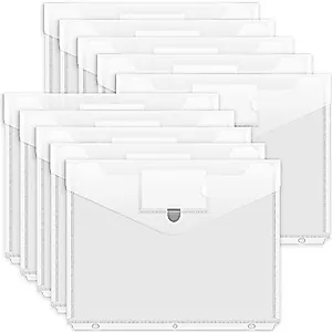 Forvencer Binder Pocket, 10 Pack Super Heavyweight Poly Binder Pocket with Hook and Loop Closure, Binder Folders Side Loading, 3 Ring Binder Pocket, Letter Size, Clear