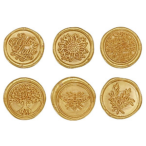 Wax Seal Stamp Set,Yoption 6 Pieces Plant Series Sealing Wax Stamp Heads + 1 Wooden Hilt, Vintage Seal Wax Stamp Kit with Gift Box (Sunflower+Tree of Life+Bee+with Love+Rosemary+Leaves)