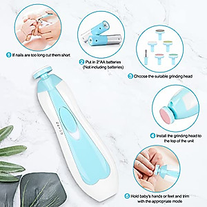 Electric Nail File Drill for Baby No Sharp Claws Hurt, 6 in 1 Safety Cutter Trimmer Clipper for Toes and Fingers (Blue)