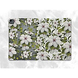 Kawaii White Flowers Cute Art case Compatible with iPad Mini Air Pro 7.9 8.3 9.7 10.2 10.9 11 12.9 inch Pattern Cover New 2022 2021 Trifold Stand 3 4 5 6 7 8 9 Generation 480 (10.9" Air 4)