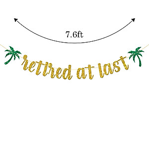 Belrew Retired at Last Banner, Free at Last Sign Banner, Retirement Party Decoration Bunting Supplies, Glittery Gold
