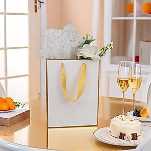 TKSBAG Gift Bags with Handles, 12 Pack 11.3 x 8.6 x 3.9 Gift Bags Medium size, White Gold Thank You Bags for Wedding, Birthday, Bridal shower, bridesmaid, Groomsmen