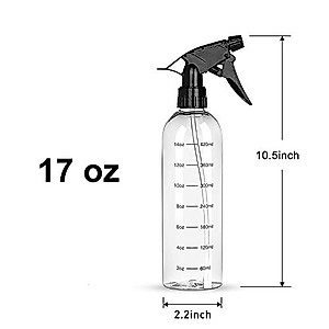 JIUZHU Empty Plastic Spray Bottles (5 pack) for Cleaning Solutions, Hair, Essential Oil, Plants, Refillable Sprayer with Mist and Stream Mode (17 oz)
