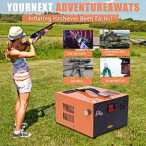 PCP Compressor,Air Gun High Pressure Pump Transformer 4500psi 12V High Pressure Air Compressor Built-in Transformer Portable High Pressure Pump Fan Cooling (Orange)