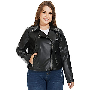 Fahsyee Women's Faux Leather Jackets - Black Zip Up Plus Size Motorcycle Short PU Moto Biker Outwear Fitted Slim Coat 4X