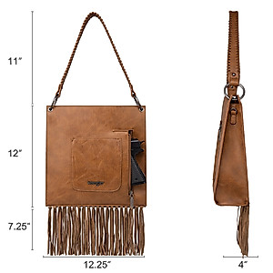 Wrangler Tote Shoulder Bag for Women Western Tooling Handbags Fringing Satchel Purse with Hand-Woven Strap