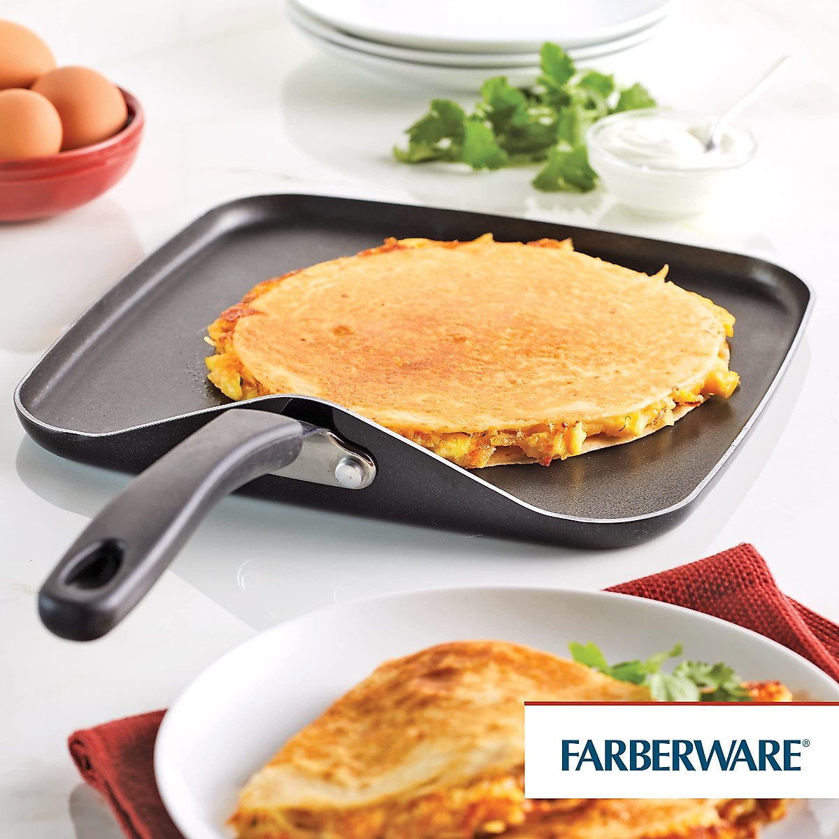Farberware Cookstart DiamondMax Nonstick Square Deep Grill Pan/Griddle, Dishwasher Safe, 11 Inch - Black