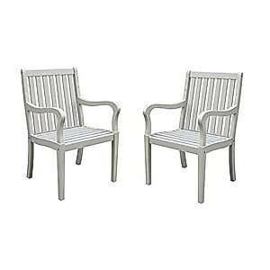 Pebble Lane Living Captains Dining Chairs, Rounded Arms, All Weather Urethane Finish, Light Gray & Solid Wood, Set of 2