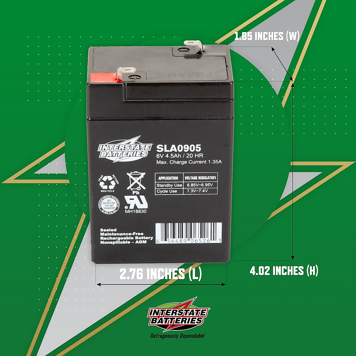 Interstate Batteries 6V 4.5Ah Battery (F1 Terminal) SLA AGM VRLA Rechargeable Replacement for Blood Pressure Monitors, Oxygen & Pulse Meters, Deer Feeders, Medical Devices (SLA0905)