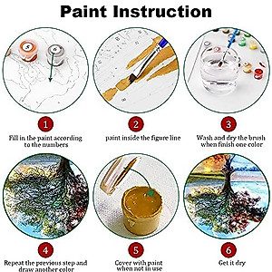 Fycert (4 Pack) DIY Paint by Numbers Kits,Canvas Oil Painting Set for Adults Beginner,16" L x 12" W Drawing Paintwork with Paintbrushes,Acrylic Pigment - Tree & Moon,Version 1