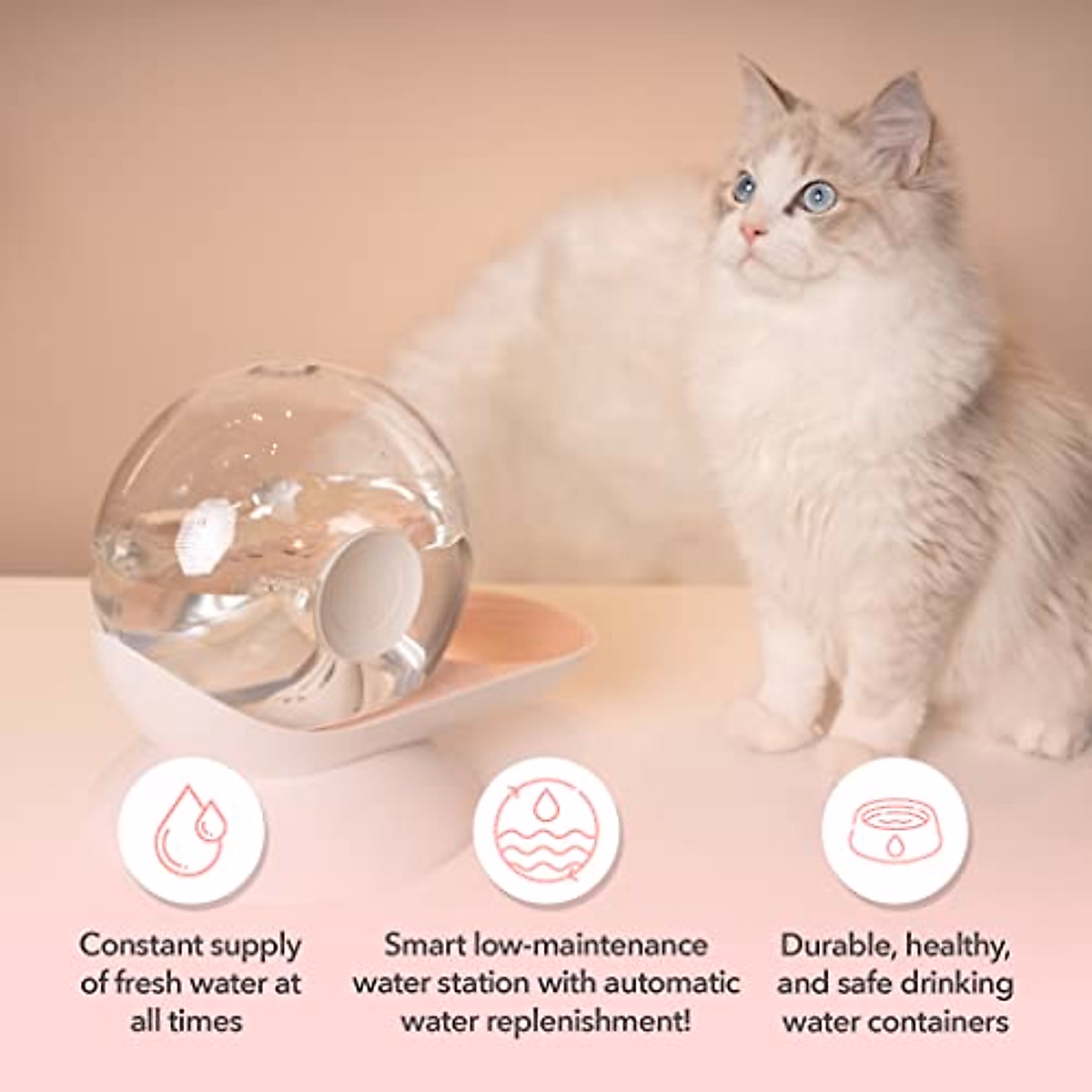 McLovin's Gravity Pet Water Dispenser, 94 oz Capacity, Pink - Easy to Use, BPA-Free Cat Feeder Water Bowl Dispenser with 3 Carbon Filters - Automatic Water Dispenser for Cats, Dogs, Multiple Pets