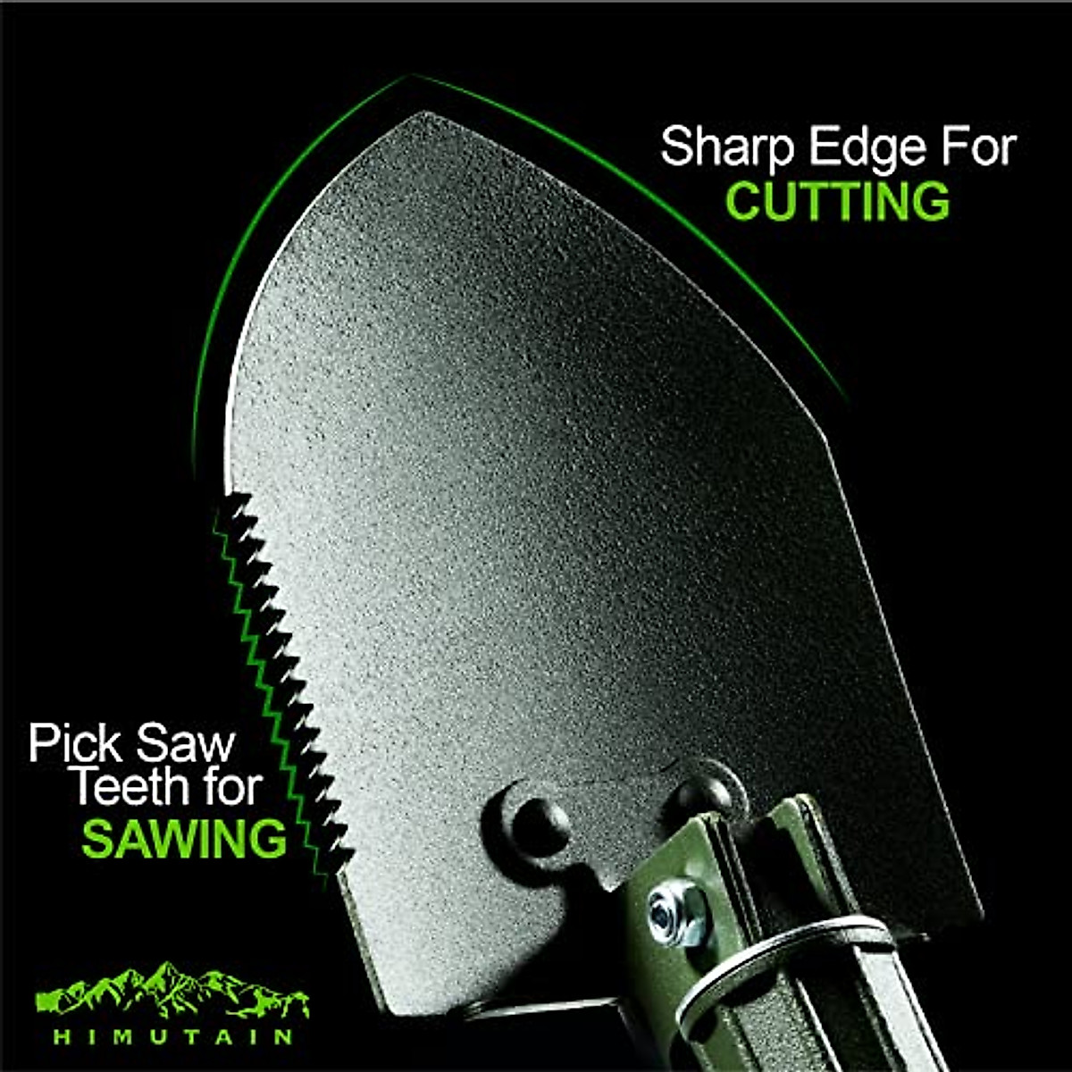 Himutain 18.5'' Military Folding Camping Shovel, w/Pick Foldable Tactical Shovel for Gardening, Camping, Hiking, Outdoor, Backpacking, Emergency (Olive)