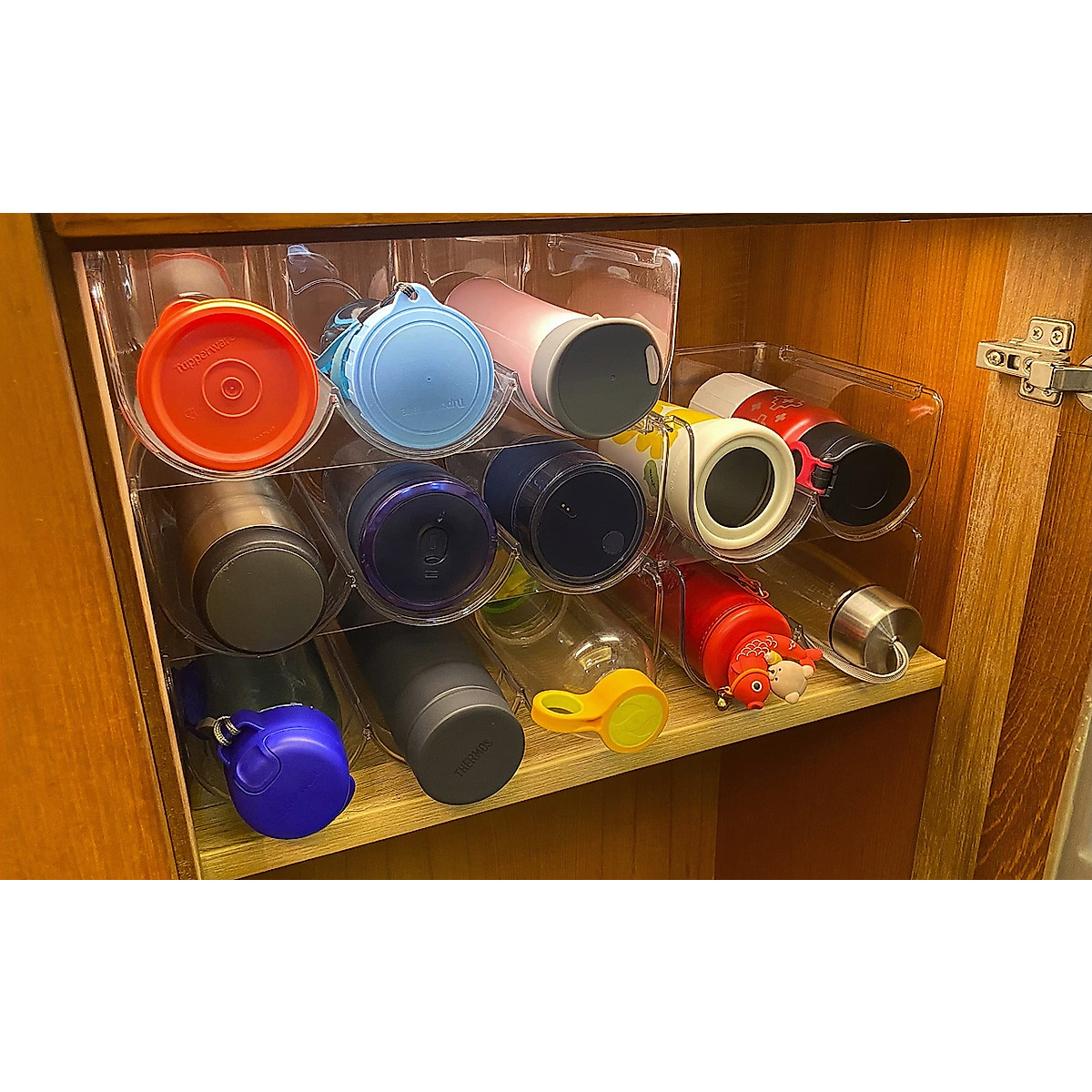 OKITCHEN Set of 4 Refrigerator Wine Rack, Cabinet Water Bottles Storage Organizer, Stackable Wine Rack for Kitchen Countertop Save Space, 1-Bottle 4 Packs