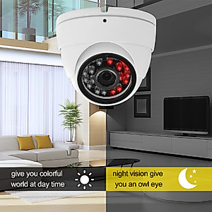 Analog CCTV Camera HD 1080P 4-in-1 (TVI/AHD/CVI/960H Analog) Security Dome Camera Outdoor Metal Housing, 24 IR-LEDs True Day & Night Monitoring 3.6mm Lens (White)