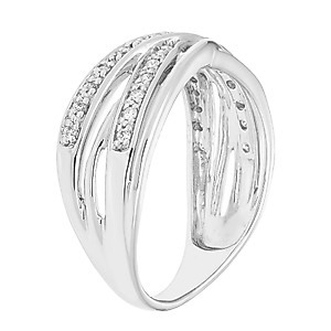 .925 Sterling Silver 1/8 Cttw Diamond 1/4" Double Cross Over Statement Ring with Tapered Band (I Color, I3 Clarity) - Size 6