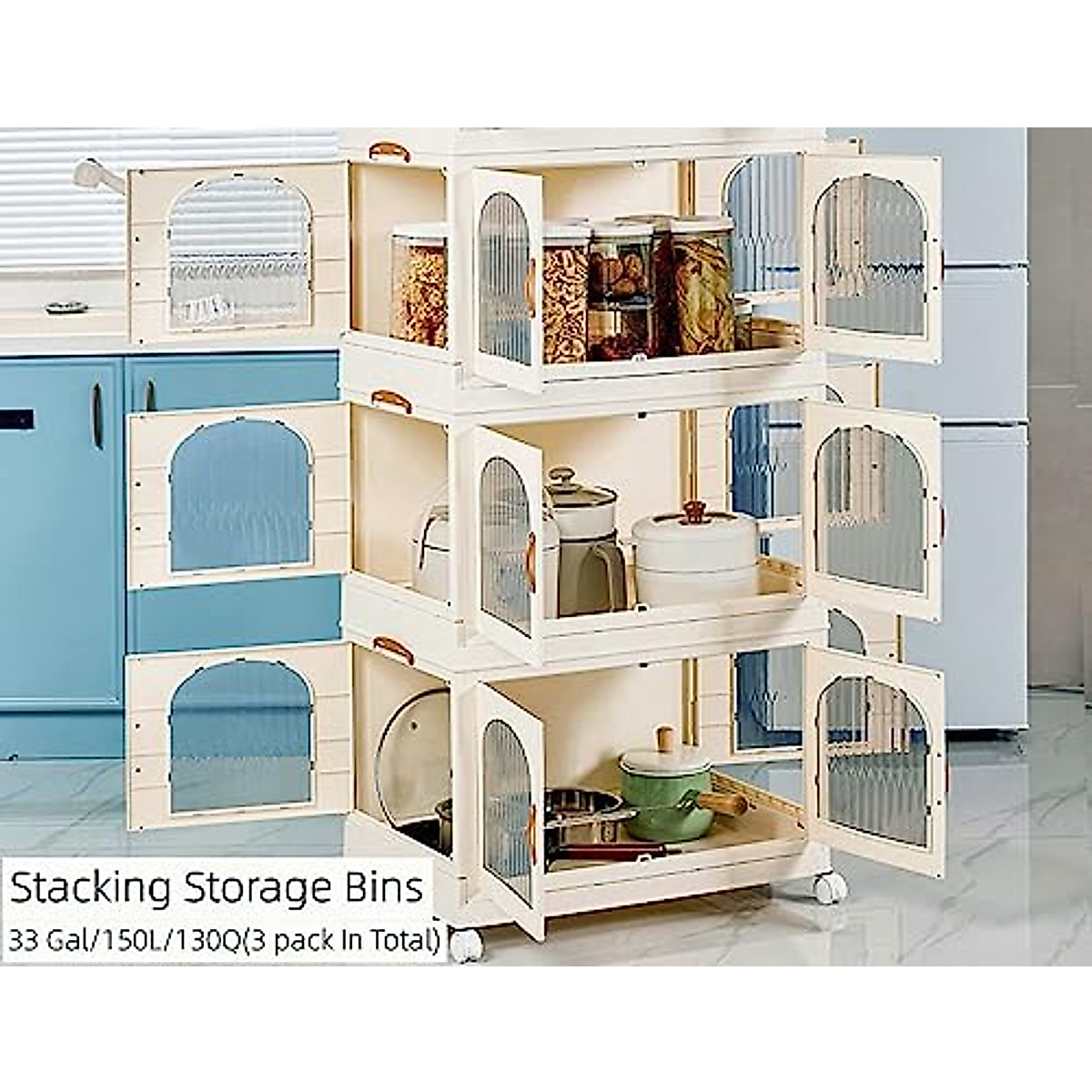 Stackable Storage Bins with Lids,Closet Organizer Collapsible Storage Bin with Door & Wheels Trunk Car Folding Storage Containers Box for Bedroom Kitchen Office Clothing Storage