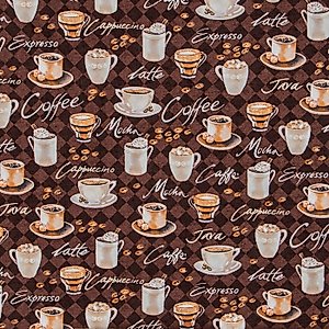 Coffee Print Cotton Calico Fabric (1 Yard) – Printed Sewing Fabric by The Yard – Lightweight Precut Fabric for Sewing Clothes, Homeware, & Other Accessories – DIY Craft Fabric