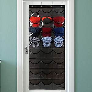 comigeewa #822ws2 Hat Rack for Baseball Caps Hat Organizer Rack for Wall Or Door with 24 Clear Deep Pockets Hat Holder for Storage and