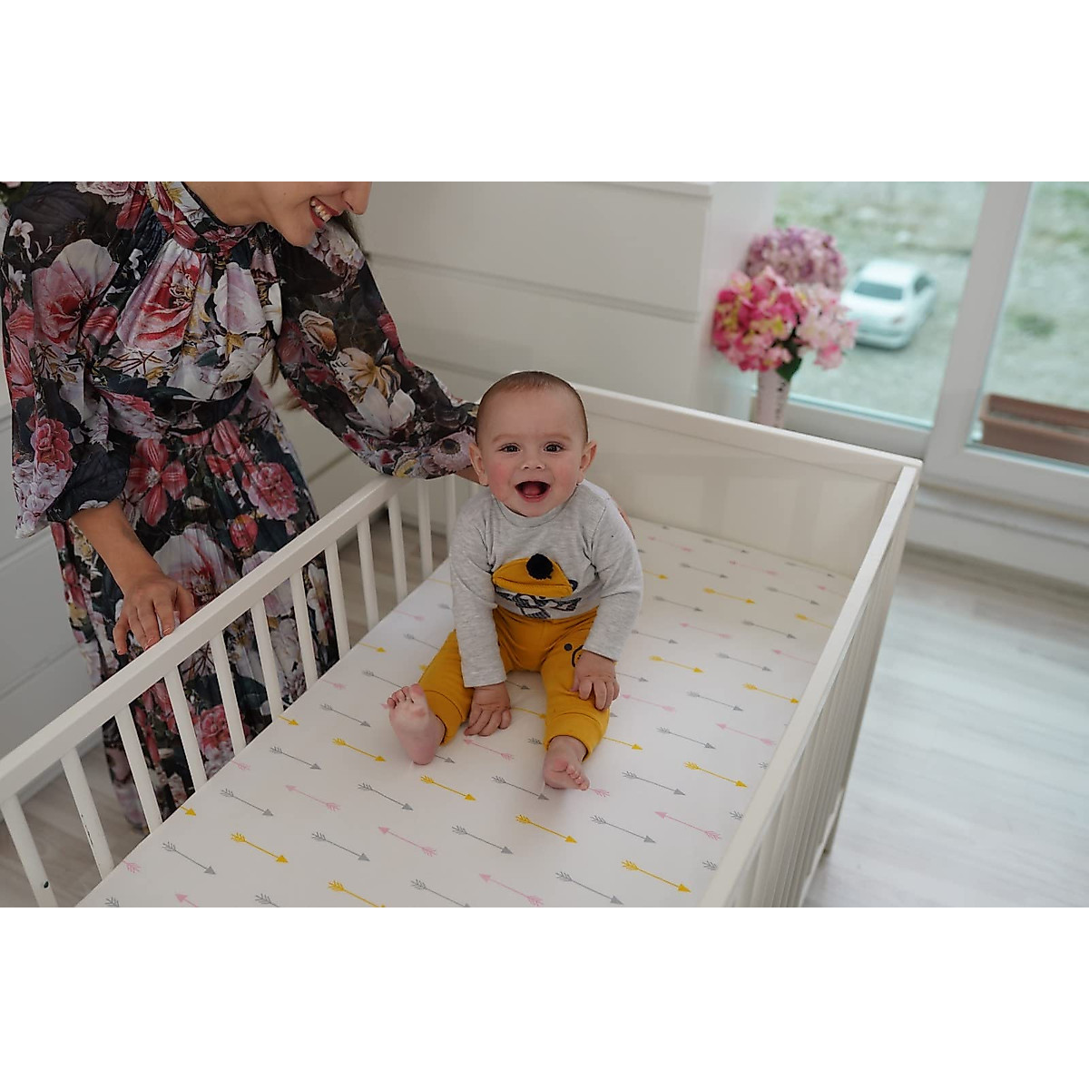 Pack n Play Sheets – Premium Pack and Play Sheets 4 Pack – 100% Super Soft Jersey Knit Cotton Playard Mattress Sheets – Portable Playpen Fitted Play Yard Mini Crib Sheet for Girl (24 x 38 x 5)