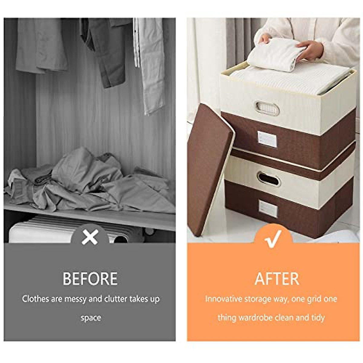 SZSJA Fabric Bins with Lids Linen Storage Boxes with Lids, Collapsible Storage Cubes 3 Pack Stackable Closet Storage Bins, Foldable Cloth Organizer Containers for Bedroom Storage