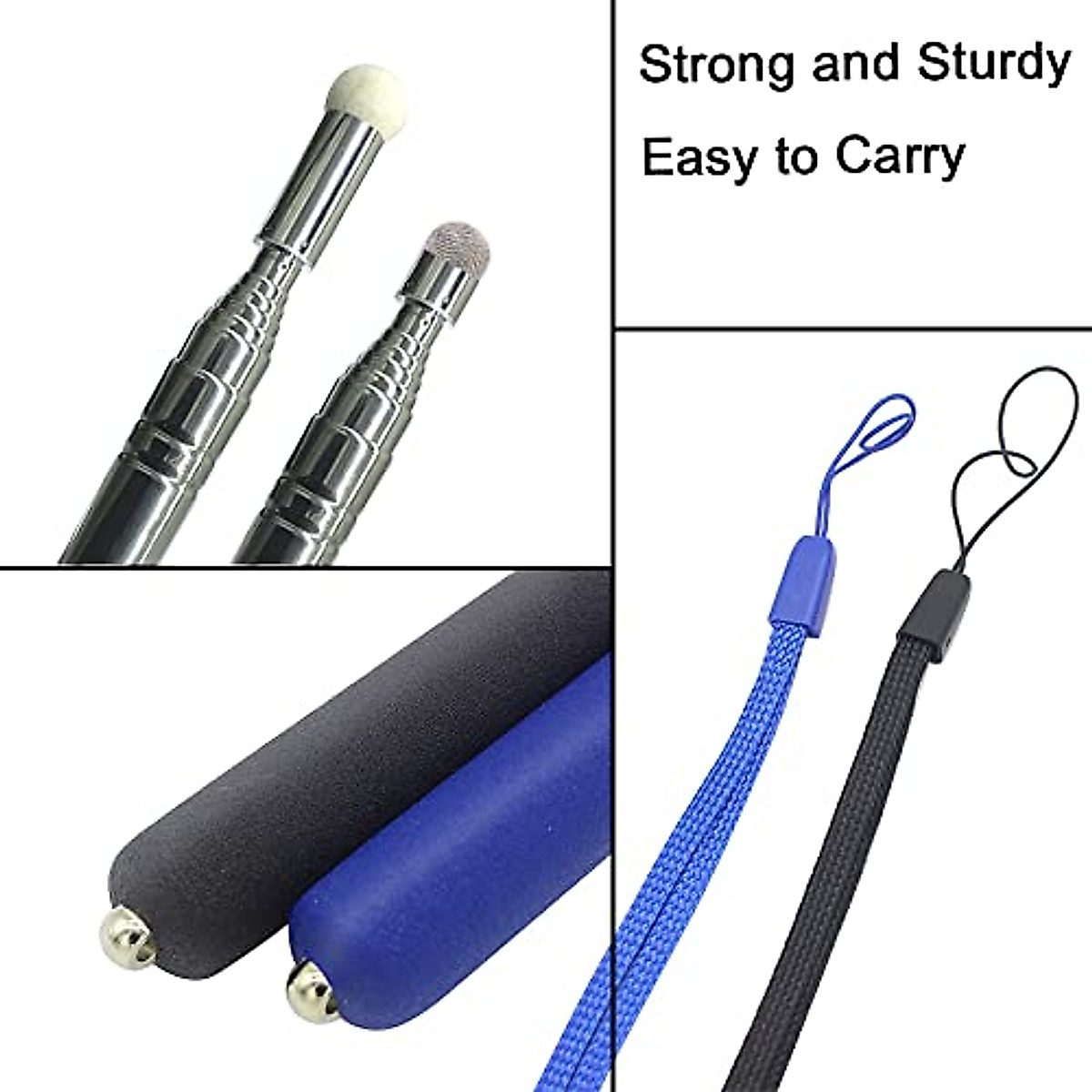 Pointer for Teachers, Yeeseok 4 Pcs Telescoping Teachers Pointers Stick Stainless Steel Extendable for Classroom Supplies (3 Pcs with Felt Tip & 1 Pcs with Capacitor Tip for Touch Screens iPad)