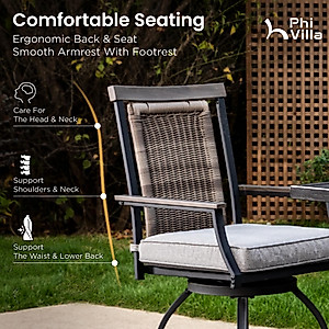 PHI VILLA Outdoor Swivel Counter Height Stool Set of 6, High Patio Bar Chairs(24" Seat Height) with Cushion,Rattan Backrest and 360 Degree Swivel,Patio High Dining Set for Lawn,Swimming Pool,Home