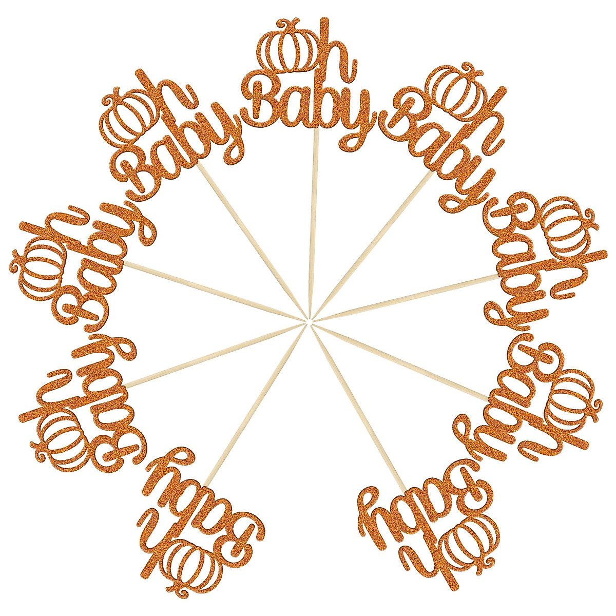 Gyufise 24Pcs Pumpkin Oh Baby Cupcake Toppers Orange Glitter Fall Theme Cupcake Picks Pumpkin Themed Baby Shower Birthday Thanksgiving Halloween Party Cake Decorations Supplies