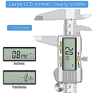 CAMWAY Digital Caliper 6Inch + Feeler Gauge Stainless Steel Electronic Vernier Caliper 150mm, Fractions/Inch/Metric Measuring Tool for Length Width Depth Inner Diameter Outer Diameter