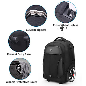 AOKING 18/20 Inch Large Wheeled Water Resistant Travel School Business Rolling Wheeled Backpack with Laptop Compartment Bag (20 inch, Black)