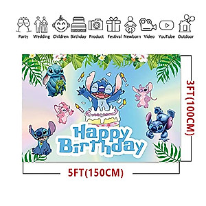 Cartoon Aloha Theme Happy Birthday Photography Backdrop Tropical Summer Photo Background Cartoon Theme Party Decoration Banner 5x3ft