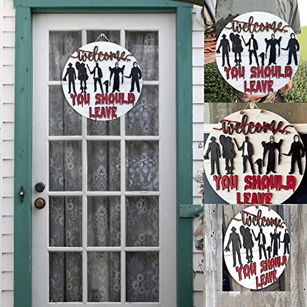GUAGLL Horror Wooden Door Sign Welcome Sign, 12" Halloween Party Holiday Decoration Prop