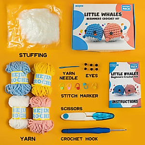 Beginner Crochet Kit, Crochet Kits for Kids and Adults, 3PCS Crochet Animal Kit for Beginners Include Videos Tutorials, Yarn, Eyes, Stuffing, Crochet Hook - Boys and Girls Birthdays Gift