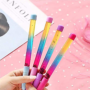 4 Pack Bling Rainbow Liquid Sand Gel Ink Pen Glitter Fairy Stick Ballpoint Pen Crystal Pens Rollerball Pens Student Pens for Kids Girls Gift Stationery School Office Supplies (Black Ink)