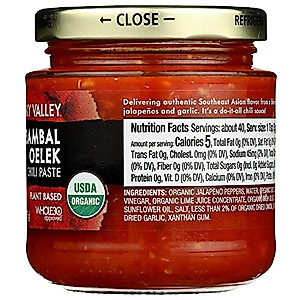 Sky Valley Sambal Oelek Chili Paste - Red Chili Paste, Made with Red Jalapenos & Garlic, Gluten Free, Vegan, Keto, USDA Organic, Non-GMO, Sambal Oelek Sauce, Chili Paste Asian - 7 Oz