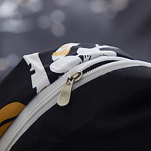 ARYURBU Floral Duvet Cover Set Queen Size with 2 Pillowcases Black, Flower Branch Printed Design, Lightweight Soft Microfiber Comforter Cover Bedding Set 3pcs with Zipper Closure and Corner Ties