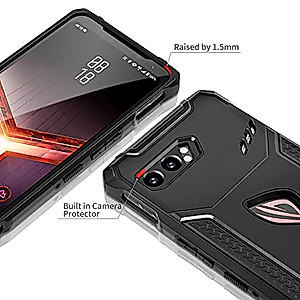 Fanbiya Armor Case for ASUS ROG Phone 2 Cover - TPU Case with Built in Camera Protector, Kickstand and Dust Cover for Charging Port and Cooler Port (Black)