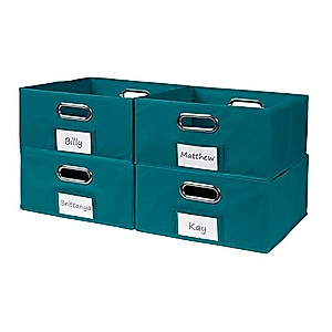 Niche Cubo Set of 4 Half-Size Foldable Fabric Storage Bins with Label Holder- Teal