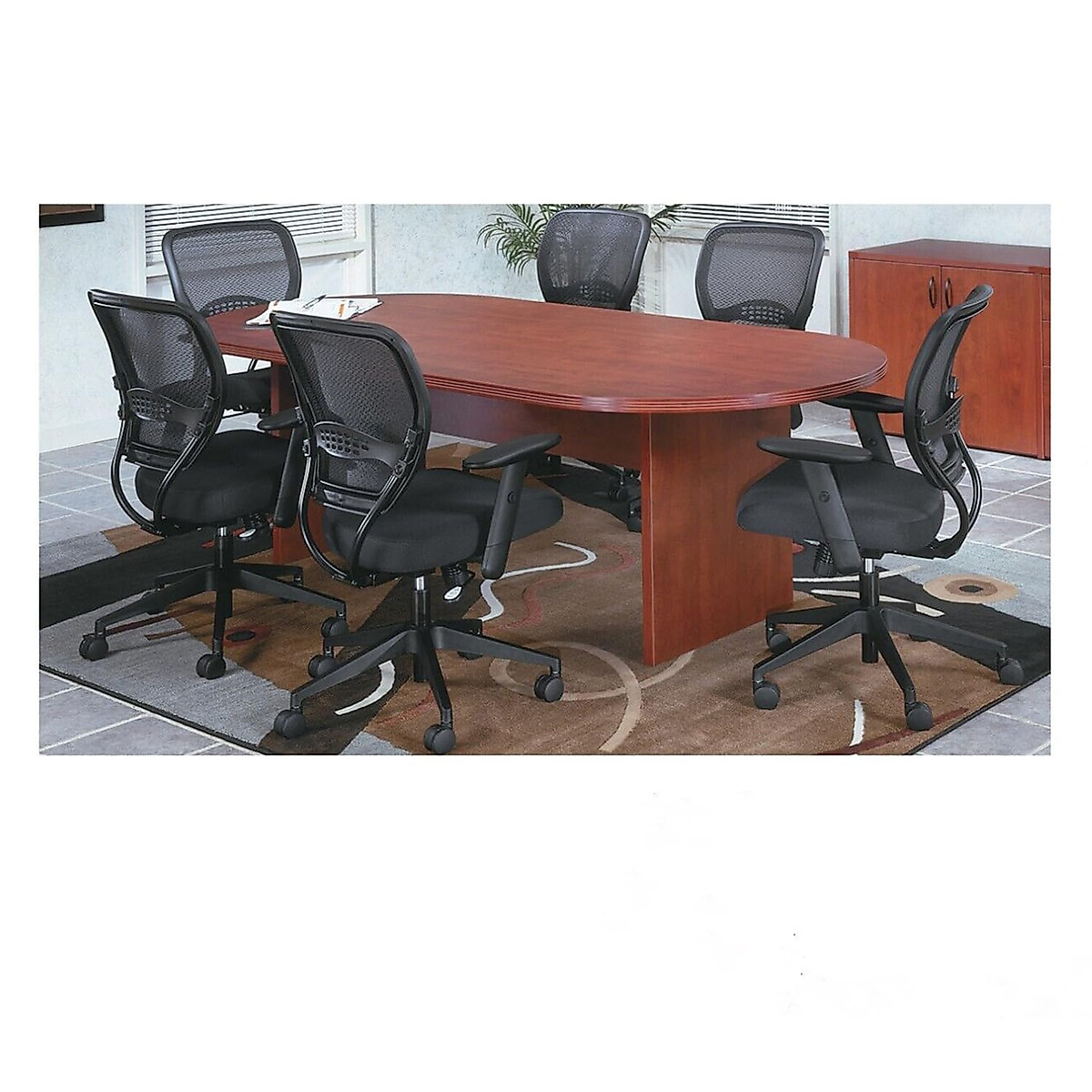 Saranya 18 Shop New Cherry Finish 6 FT Conference Table Traditional Executive Racetrack Shaped Real Wood Legs Boardroom Meeting Room Office Table Desk Furniture 71" L x 35" W x 29" H