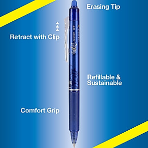 Pilot FriXion Clicker 0.7mm, Erasable Gel Pens, Fine Point (6-Pack, Black/Blue)