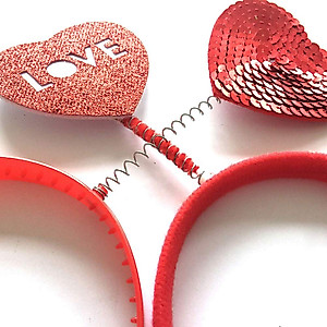 BinaryABC Red Heart Head Bopper Sequin Headband,Valentines Day Hair Accessories,Valentine's Day Party Supplies,2Pcs