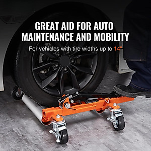 ECILKUC Wheel Dolly - Single Car Skate, Heavy-Duty Vehicle Positioning with Ratcheting Foot Pedal, 1500 lbs Capacity Tire Skate for Cars, Trucks, RVs, and Trailers, Orange
