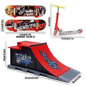 KETIEE Mini Finger Skateboard Ramp Set, Skateboards Park Ramp Kit with Tools for Fingerboards Training, Fingerboard Finger Toy for Adults & Kids