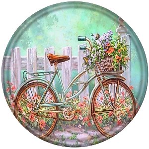 WZVZGZ Metal Round Tin Sign Bicycle and Flowers Retro Art Wall Decor Antique Tin Sign 12x12inch